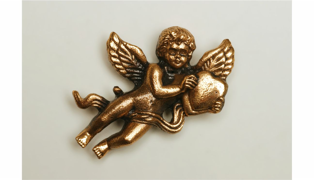 Engel med hjerte, bronze dekoration til gravsten